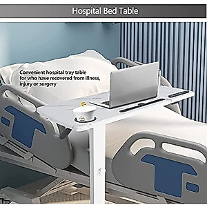 BeGyoku Overbed Table,Hospital Bed Table,Pneumatic Bed Tables Adjustable Over The Bed with Hidden Wheels&USB Port,Mobile Laptop Table Cart and Rolling Bedside Table with Tray Hospital Home Use-White