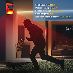 ChunHee Solar Alarm Strobe Light with Remote Control Motion Sensor Detector Outdoor Alarm 129db Sound Security Siren IP65 Waterproof Protected for Villa, Chicken coop, Farm, Yard, 4 Pack