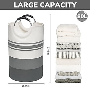 CHICVITA Large Laundry Basket Dirty Clothes Hamper, Collapsible Laundry Baskets for College Dorm, Foldable Dirty Clothes Basket, Canvas Laundry Bag with Handles, 1 Pack, 80L, Grey