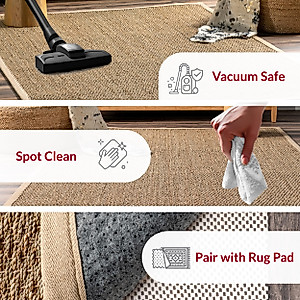 nuLOOM 3x4 Elijah Seagrass Area Rug, Beige, Solid Farmhouse Style, Cotton Bordered, Basketweave, Natural Fiber, For Bedroom, Dining Room, Living Room, Hallway, Office, Kitchen, Entryway