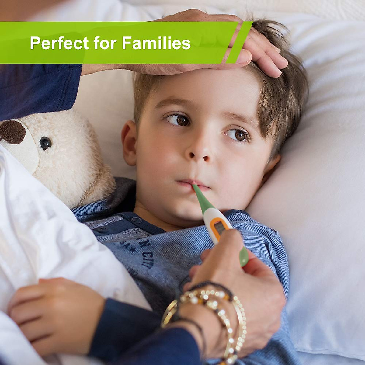 Easy@Home Digital Oral Thermometer for Kid, Baby, and Adult, Oral, Rectal and Underarm Temperature Measurement for Fever with Alarm EMT-021-Green