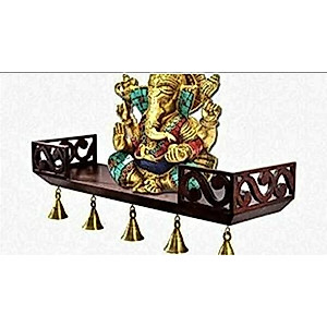 Crafting with Love A Beautiful Wooden Handmade MDF Wall Shelf / Pooja MANDIR / Home Temple / Floating SELF with Bells