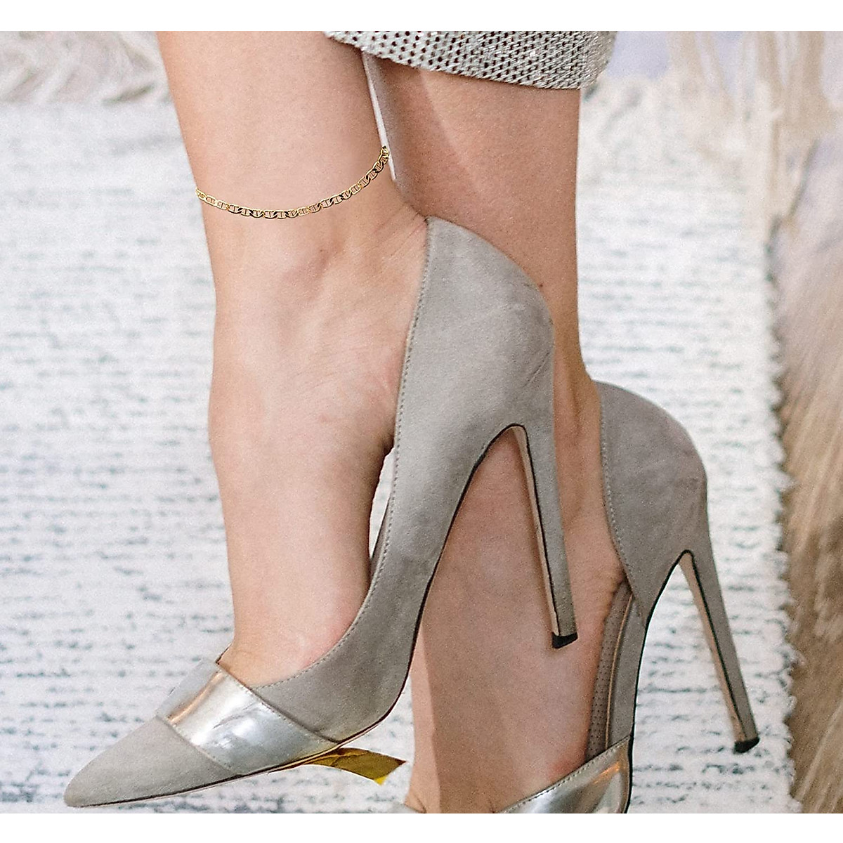 Savlano 14K Solid Gold Italian Chain Anklet for Women Comes With Gift Box - Made in Italy (10, 1.5mm)