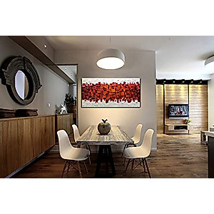 AMEI Art Paintings,24X48 Inch 3D Hand-Painted On Canvas Modern Framed Red Art Textured Abstract Oil Paintings Contemporary Artwork Art Wood Inside Framed Ready to Hang for Living Room Office