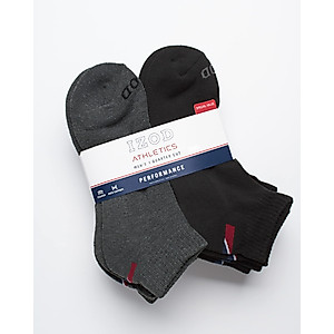 IZOD Men's Athletic Socks - Performance Cushion Quarter Socks (10 or 12 Pack), Size 6-12.5, Black/Grey (12Pk)