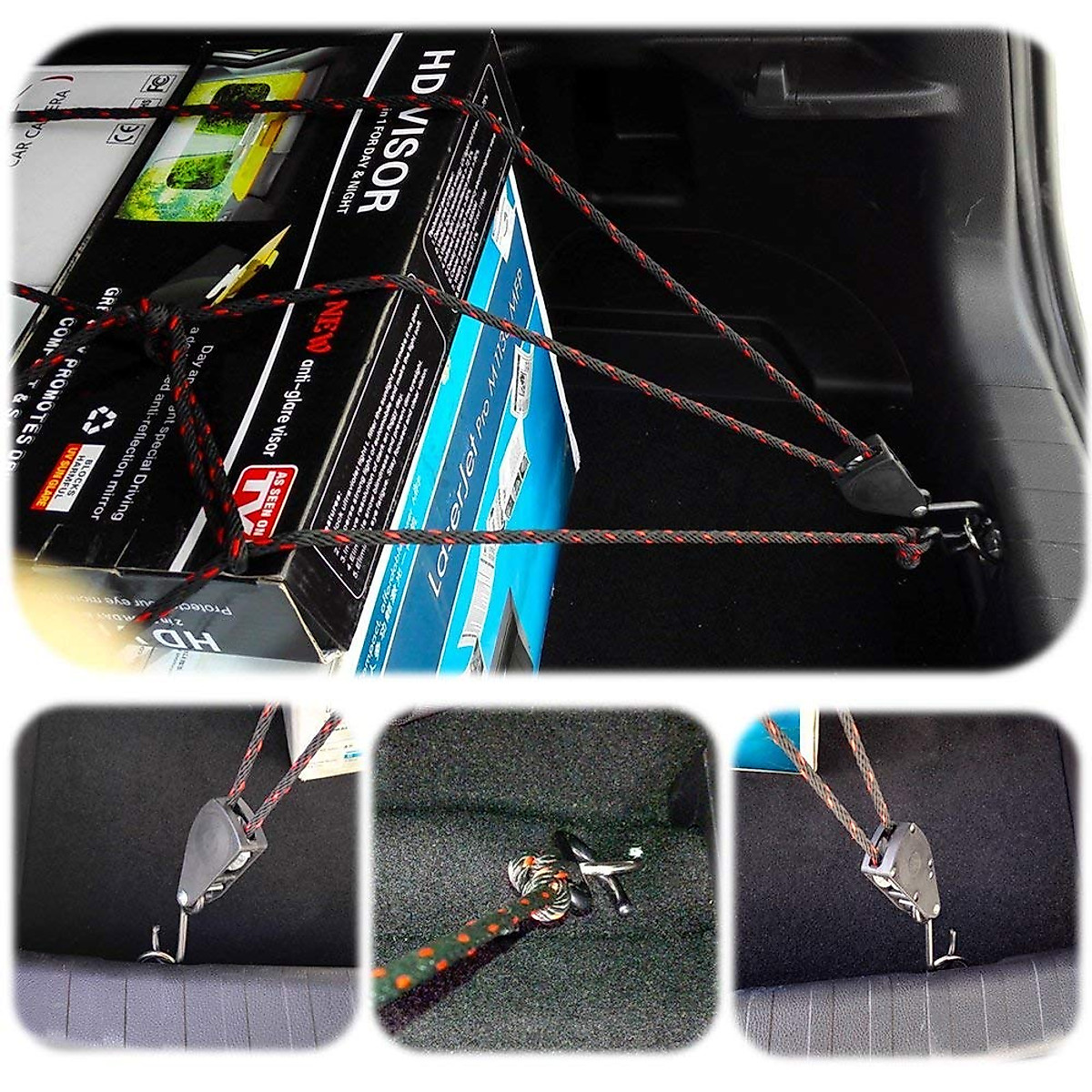 Kayak Tie Down Straps Canoe Bow and Stern Heavy Duty Cargo Ratchet Pulley Rope Hanger (Black Sleeve Elite, 12 Feet,2pack)