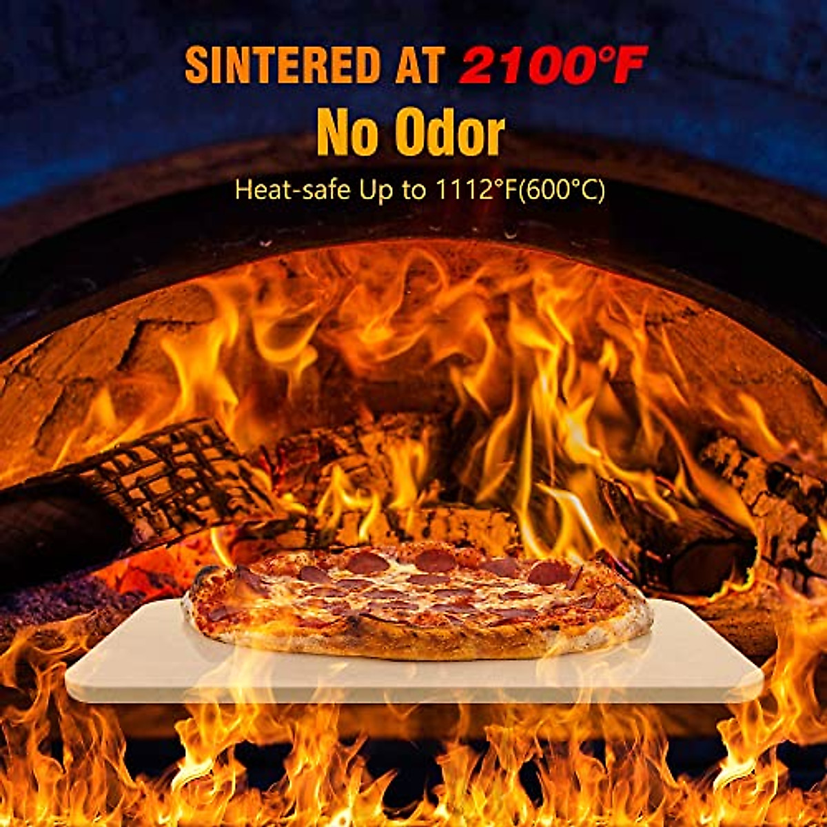 KORCCI Pizza Stone 15 x 12In, Free Wooden Pizza Peel Paddle, Rectangular Pizza Stone for Oven Baking & BBQ Grilling. Cordierite Thermal Shock Resistant Cooking Stone, Durable and Safe