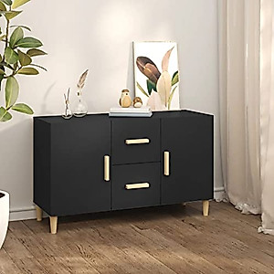 loibinfen Sideboard Buffet Server Storage Cabinet with Drawers and Doors, Console Table Home Kitchen Sideboard with Wood Legs, Dining Room Furniture Cupboard, Black 39.4"x14.2"x23.6" -AA