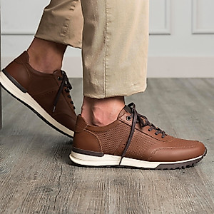 VELEZ Full Grain Leather Shoes for Men - Business Casual Sneakers - Designer Fashion Men's Dress Shoes Brown 8