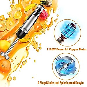 Immersion Blender Handheld, 1100W 5-in-1 Multi-Purpose Hand Blender, 12-Speed Stick Blender, 600ml Beaker, 500ml Chopper, Egg Whisk, Milk Frother, Black