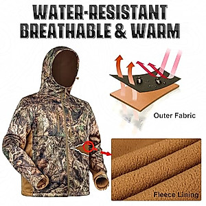 HUNT MONSTER Silent Hunting Clothes for Men, Safety Strap Compatible Hunting Jacket and Pants with Fleece Lining, Quiet, Winter Warm, Water Resistant and Insulated(XL)