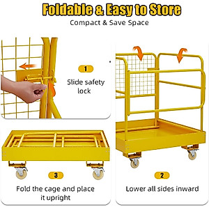 PioneerWorks Forklift Safety Cage, 36"x36" inch Heavy Duty Collapsible Forklift Work Platform,1200LBS Capacity with 4 Universal Wheels, for Most Aerial Jobs