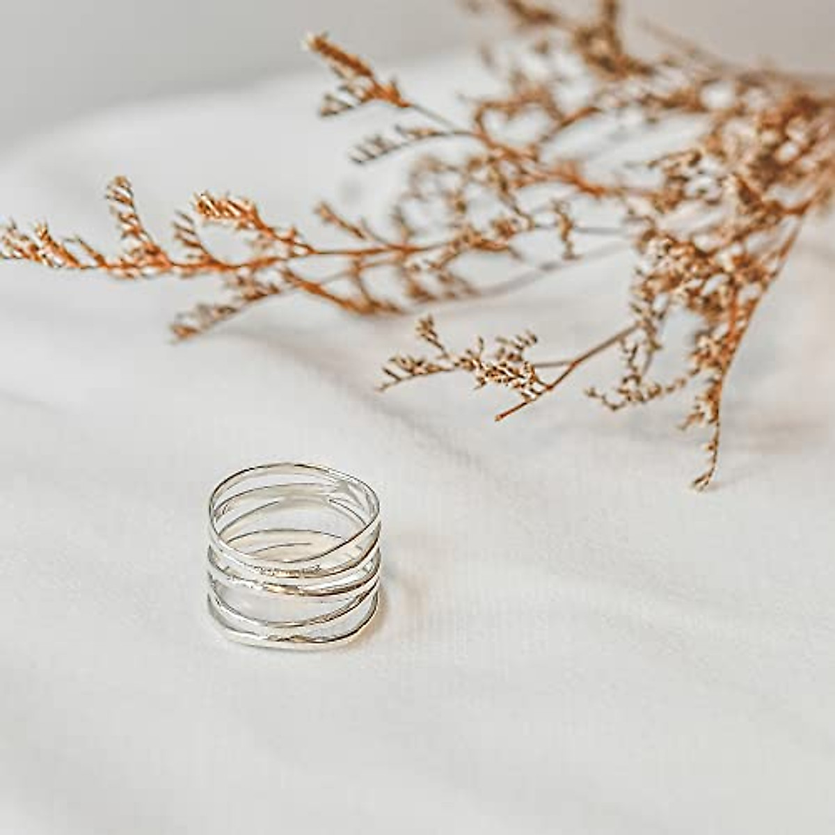 AeraVida Wide Five Band Coil Wrap .925 Sterling Silver Ring | Adjustable Coil Wire Wrap Silver Ring | Sterling Silver Band Ring | 925 Sterling Silver Adjustable Ring | Sterling Silver Rings Sizes (12)