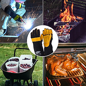 TOPDC Welding Gloves 16 Inches 932℉ Fire/Heat Resistant Leather Welding Gloves For Mig, Tig, Stick, Forge, BBQ, Grill, Fireplace, Wood Stove, Furnace, Oven, Animal Handling for Safe, Loving Pet Care