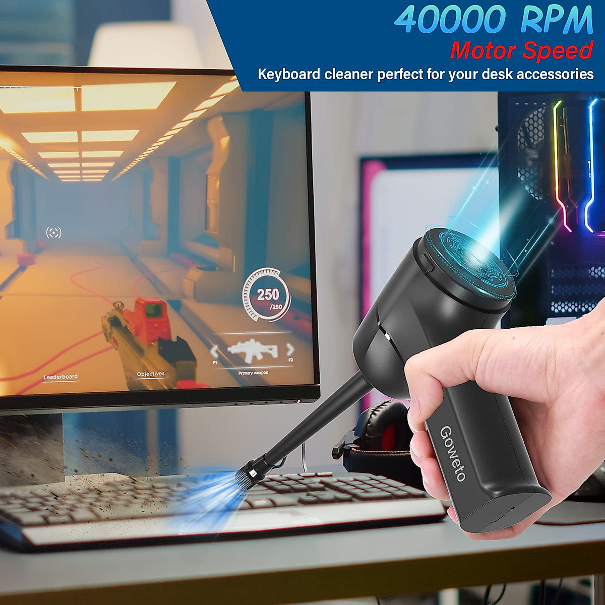 Goweto 3-in-1 Keyboard Vacuum Cleaner - Compressed Air Duster- Mini Vacuum- Computer Vacuum Cleaner- Canned Air Spray