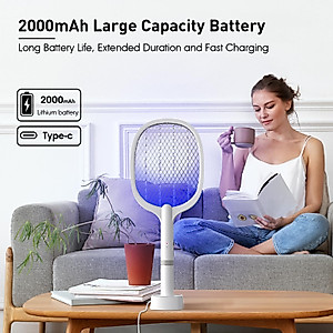 Bug Zapper Racket, Electric Fly Swatter Rechargeable Mosquito Zapper for Indoor and Outdoor - 2000mAh (1 Pack, 2000 mAh)