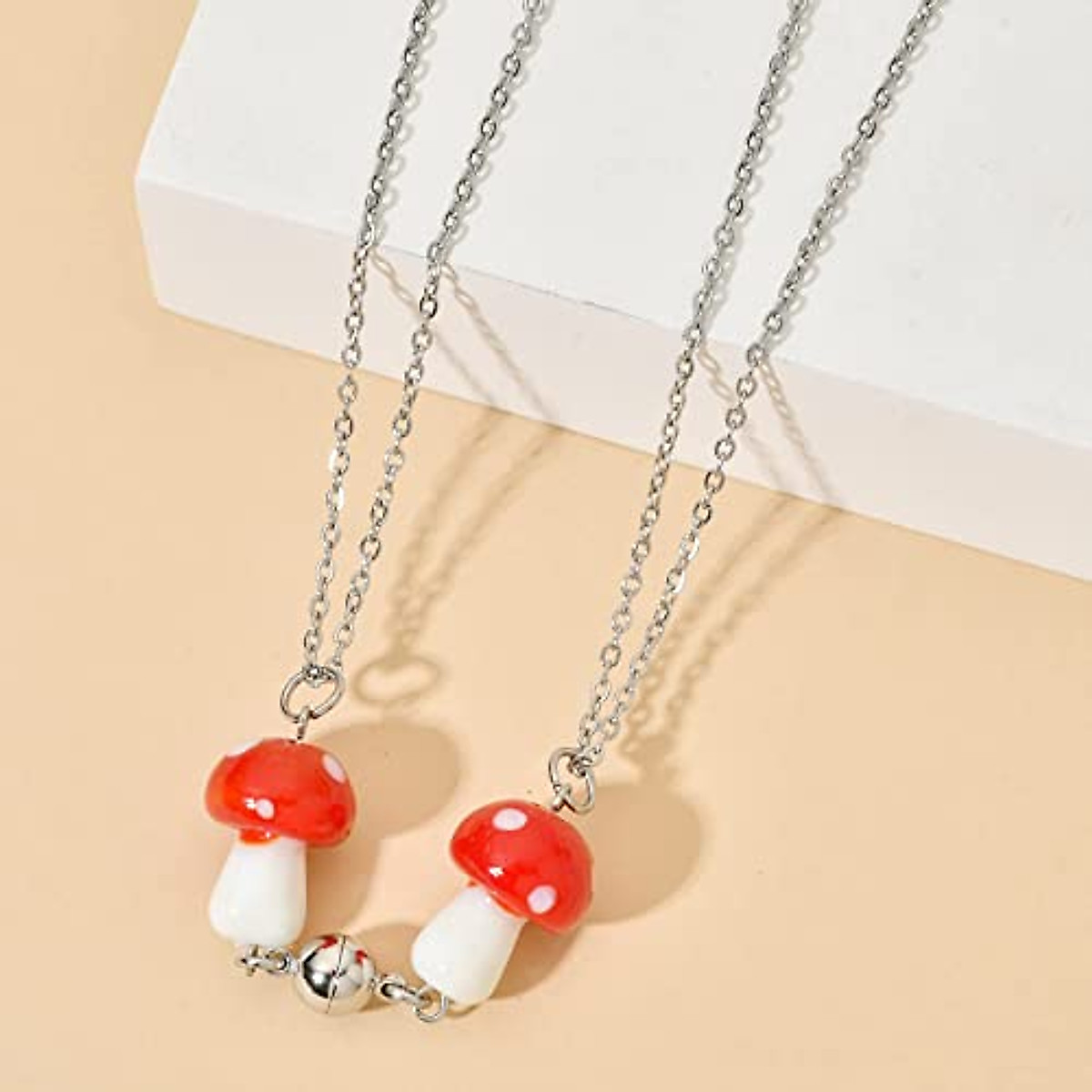 Best Friend Necklaces for 2 Girls Cute Friendship Necklace Gift for Women Magnetic Mushroom Necklace Pendant Birthday Gifts for Her Funny Matching BFF Jewelry for Teen Girls Sister Bestie Couples