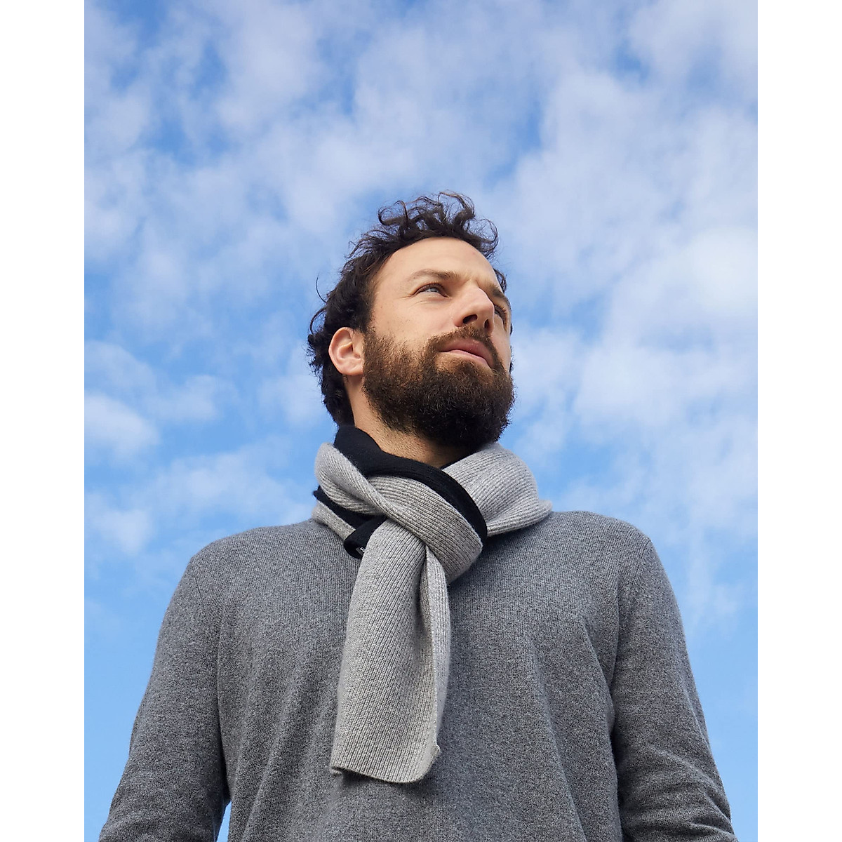 State Cashmere Unisex Ribbed Knit Scarf Made with 100% Pure Inner Mongolian Cashmere - Elegant, Soft, & Versatile - Ultra Warm Winter Accessories - (Pale Charcoal, 70"x7")