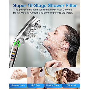 Surpzon Filtered Massage Shower Head with Handheld Spray Combo, 10 Modes High Pressure Shower Heads with 3 Massage Beads, Detachable Shower Head with 59" Hose & Replaceable Filters for Hard Water