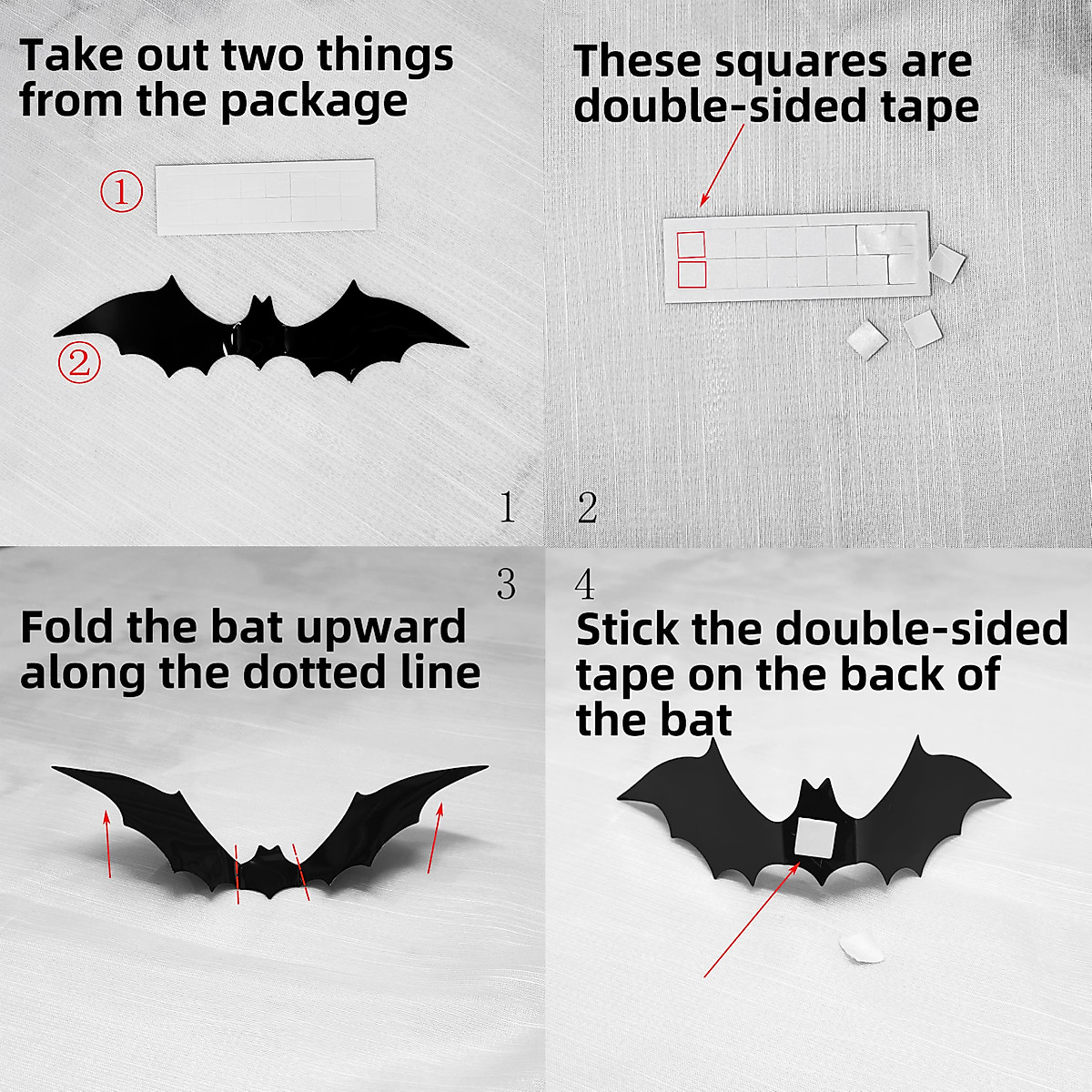 96 Pcs Bats Wall Decor Halloween Decorations, 5 Different Sizes Realistic PVC 3D Black Window Clings, Scary Bat Stickers for Home Decor DIY Wall Decal Party Supplies, Double-Sided Adhesive Included