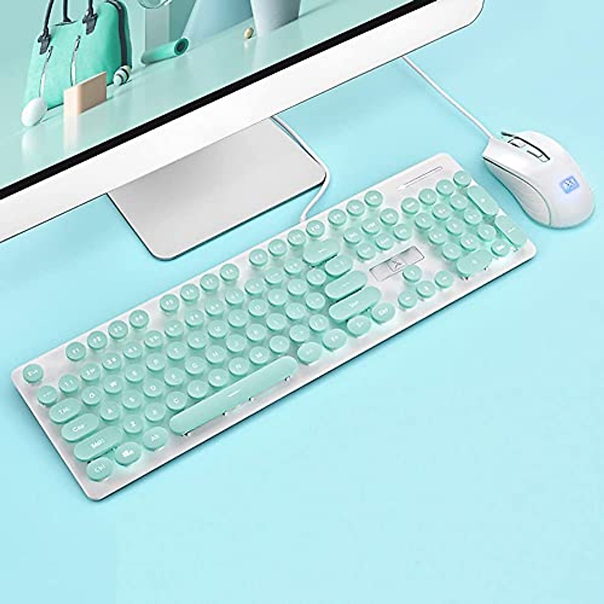 LexonElec Wired Keyboard and Mouse Combo,104 Keys White LED Backlit Punk Keycap Ergonomic Pro Gaming Keyboard,1600DPI 4 Buttons Optical Gaming Mice for Laptop PC (Mint Green)