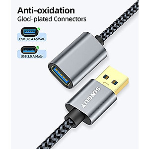 SUNGUY 5Gbps USB 3.0 Extension Cable 1.5FT, USB A Male to Female Extension Cord, USB Extender High Data Transfer Braided Compatible for Hard Drive, Flash Drive, Keyboard, Mouse, Printer, Camera, Xbox