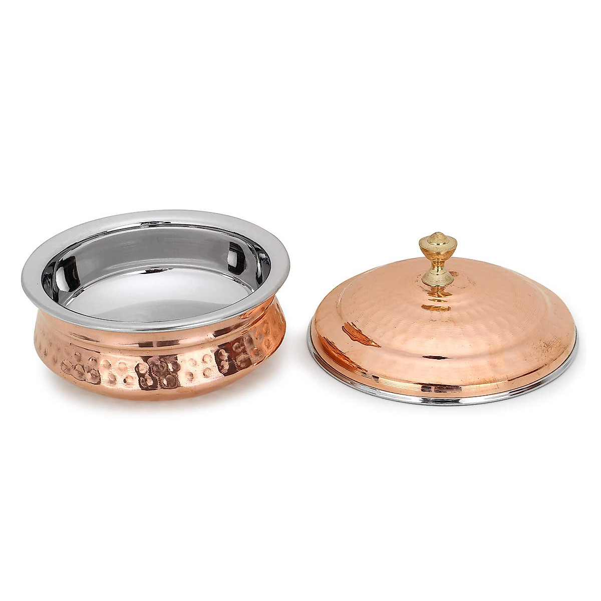 Zap Impex ® Hammered Copper and Stainless Steel Tableware- Dishes Serving Bowl Tureen with Lid
