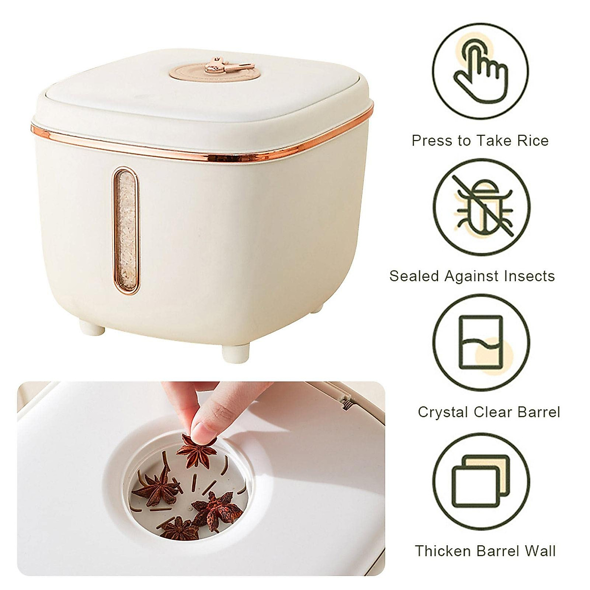 Rice Dispenser | Bean Storage Dispenser with Measuring Cup - Rice Storage Barrel, Grain Dispenser with Time Indicator, Nulyunze Food Dispenser