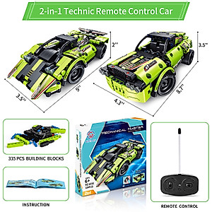 STEM Building Toys for Kids, 335 Piece Building Kit 2 in 1 Remote Control Racing Car Snap Together Engineering Kits Early Learning Racecar Building Blocks Best Gift for 6＋Year Old Boys and Girls