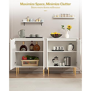SICOTAS Fluted White Storage Cabinet, Wood Sideboard Buffet Cabinet with Spray-Painted Finish, Multifunctional Console Table with Storage Credenza Accent Cabinet for Living Room, Dining Room, Hallway