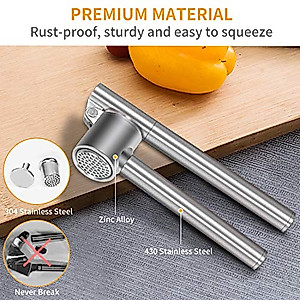 Mempedont Garlic Press Mincer - 304 Stainless Steel Garlic Crusher & Peeler Set, Detachable, Heavy-duty, Rust Proof Garlic Mincer Design for Extracts More Garlic Paste Per Clove