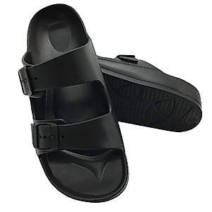 Luffymomo Adjustable Slip on Eva Double Buckle Slides for Womens (10 M US Black)