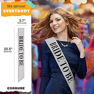 CORRURE 'Bride to Be' Sash for Bachelorette Party - Bridal Shower Silver Glitter Sash with Black Foil Lettering - Hen Party Decorations Supplies Accessories, Wedding Engagement Party Favors Gift