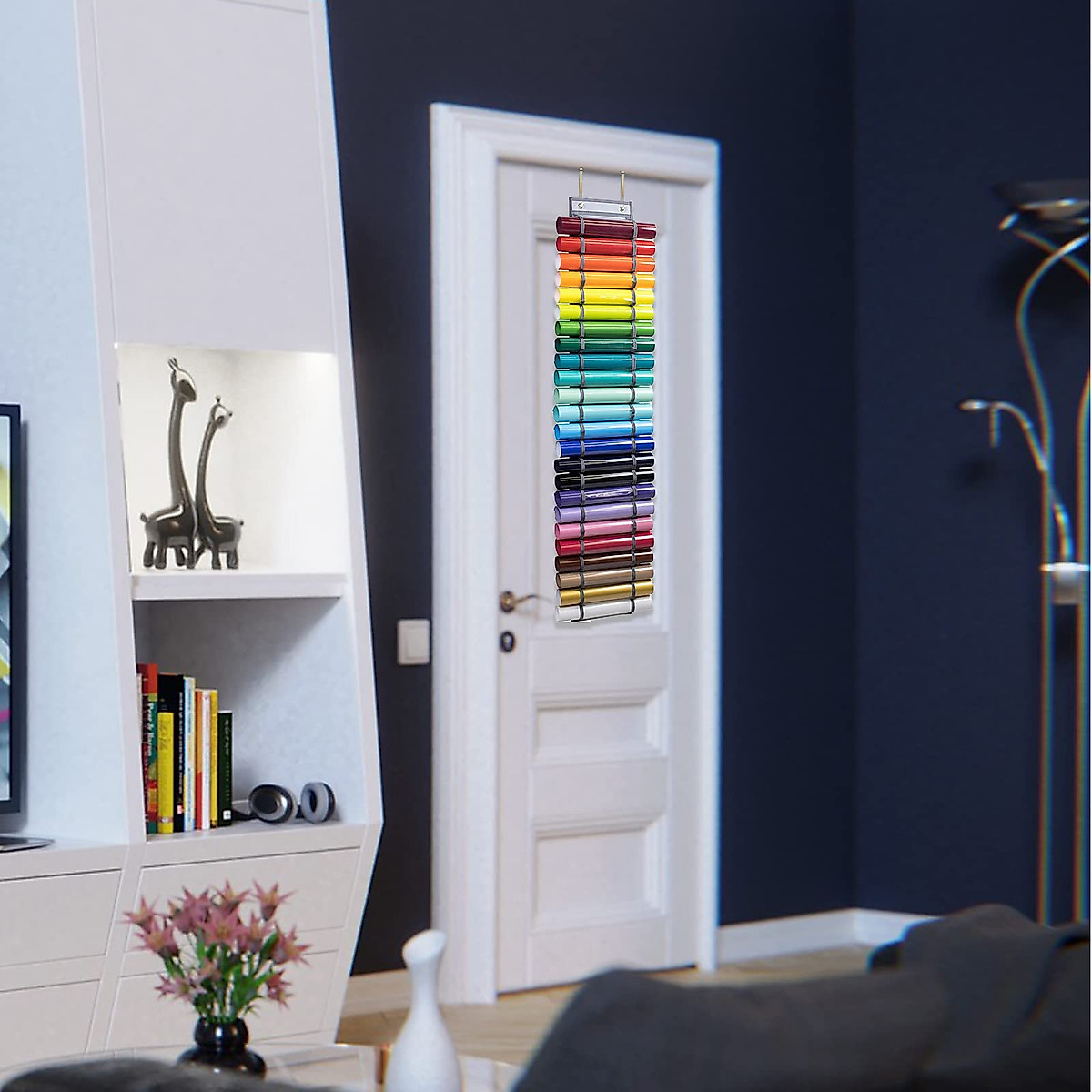 Vinyl Roll Holder with 24 Compartments - Wall Mounted Hanging Organizer for Door or Wall