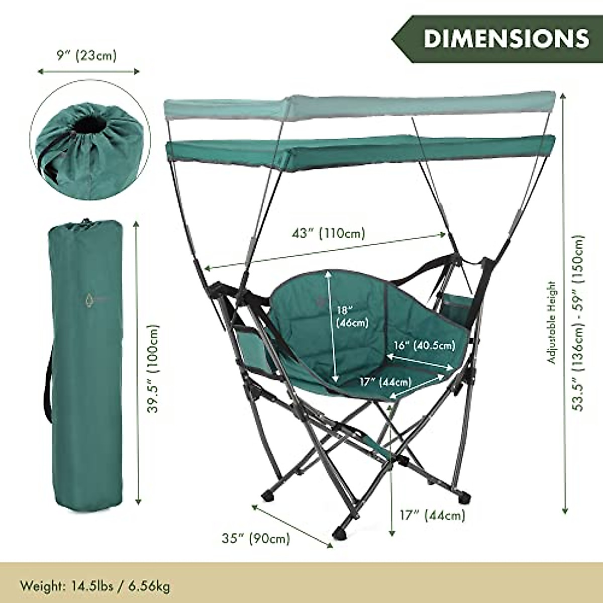 ARROWHEAD OUTDOOR Portable Folding Swinging Hammock Camping Chair, Removable Canopy, Perfect for Stargazing, Cup Holder, Storage Pouch, Carrying Bag Included, Supports up to 300lbs, USA-Based Support
