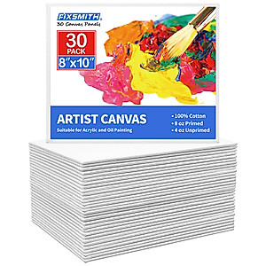 FIXSMITH Canvas for Painting, 8x10 Inch Canvas Boards, Super Value 30 Pack White Blank Canvas Panels, 100% Cotton Primed, Painting Art Supplies for Professionals, Hobby Painters, Students & Kids