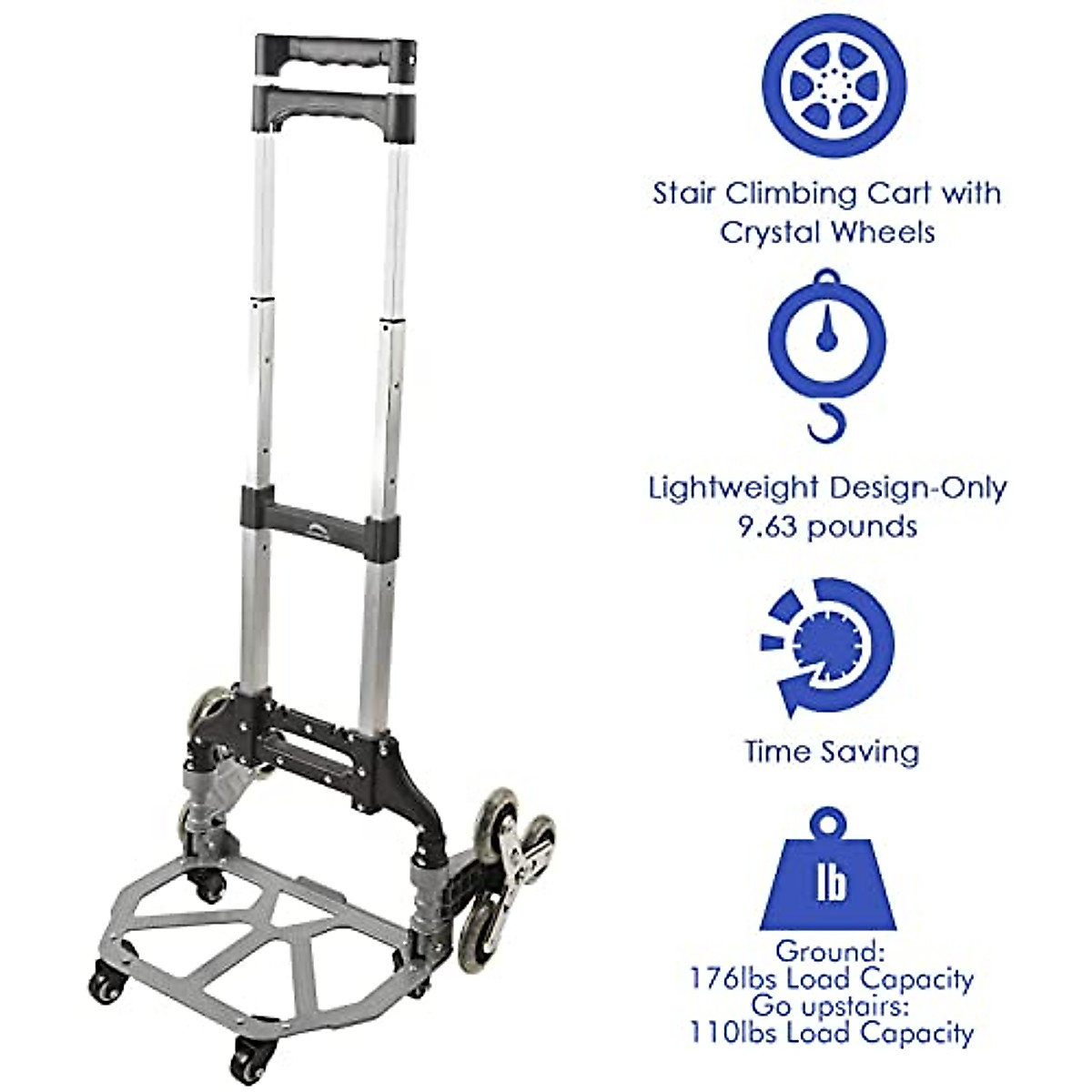 LEADALLWAY Shopping Carts for Groceries with 6+4 Wheels Portable Telescopic Handle Aluminum Stair Climbing Cart (with Rope+Shopping Bag)