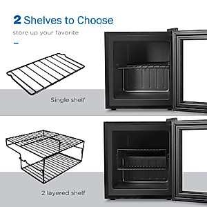 Watoor 1.1 Cu Ft Mini Freezer Display Freezer with LED Light 2 Removable Shelves 7 Temperature Settings -8°F to 14°F Perfect for Liquor and Ice Cream