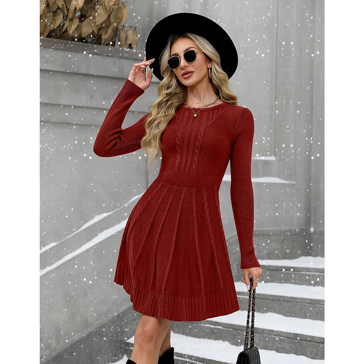 Maisolly Green Sweater Dresses Ladies Comfy Lightweight Warm Pullover Oversized Winter Dress Burgundy L