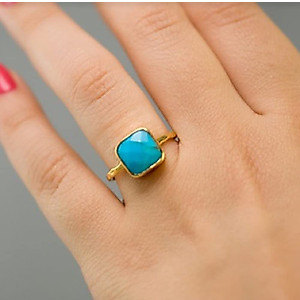 LRGKMCWTOB 925 Sterling Silver Bohemia Chic Square Turquoise Ring Fashion Rings Stackable Ring Natural Turquoise Jewelry Birthday (Size 6)