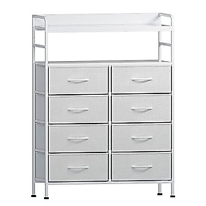 SAILUN Dresser 8 Drawers with Double Shelf, Tall Storage Organizer Unit for Bedroom/Living Room/Entryway, Wooden Front and Top, White