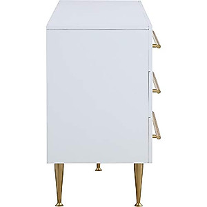Meridian Furniture 844White-D Marisol Collection Modern | Contemporary Dresser with Brushed Gold Metal Legs and Handle, 60" W x 18" D x 32" H, White