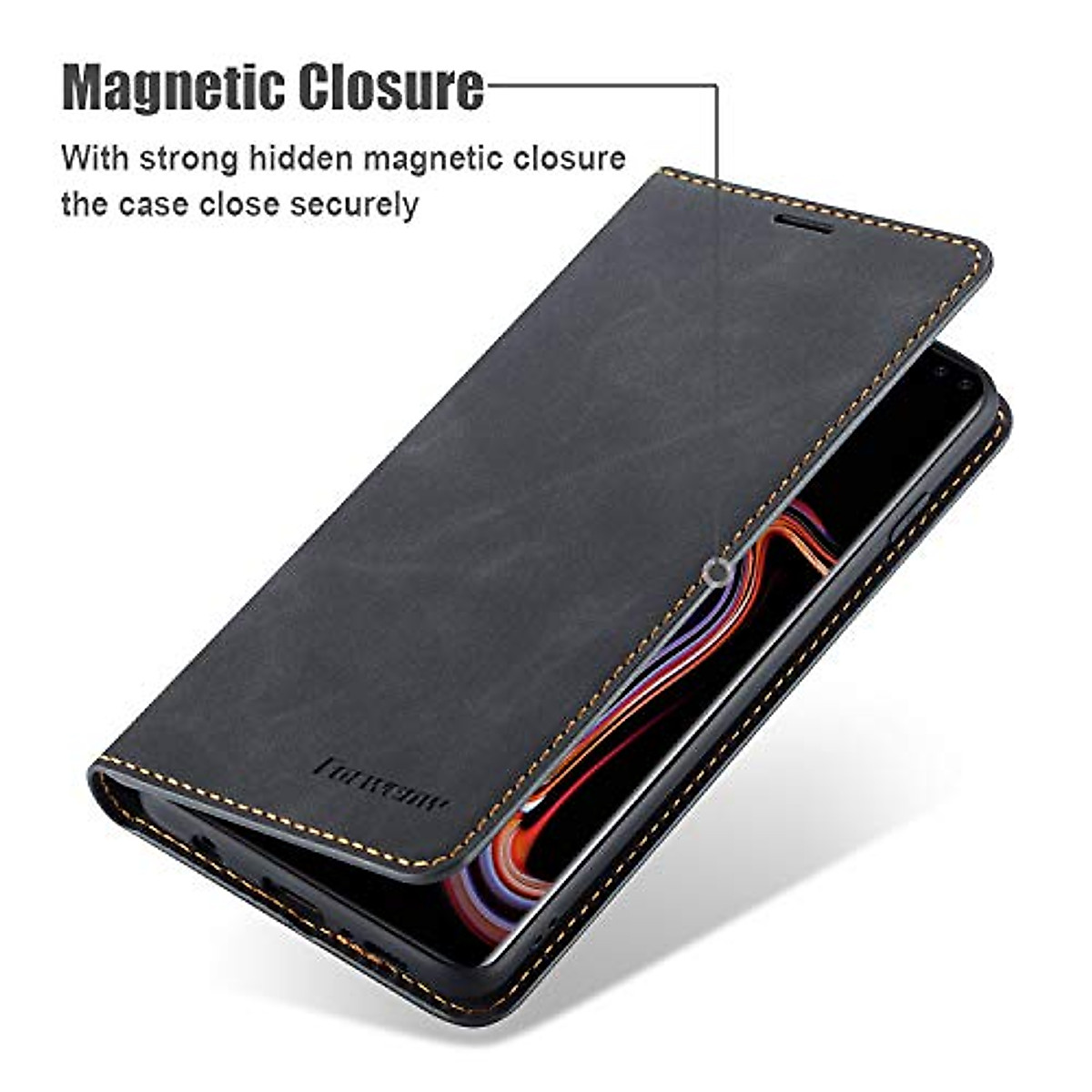 EYZUTAK Premium PU Leather Flip Folio Case for Samsung Galaxy S8, Protective Case with Kickstand Card Slot Magnetic Closure Shockproof Wallet Cover for Samsung Galaxy S8 - Black