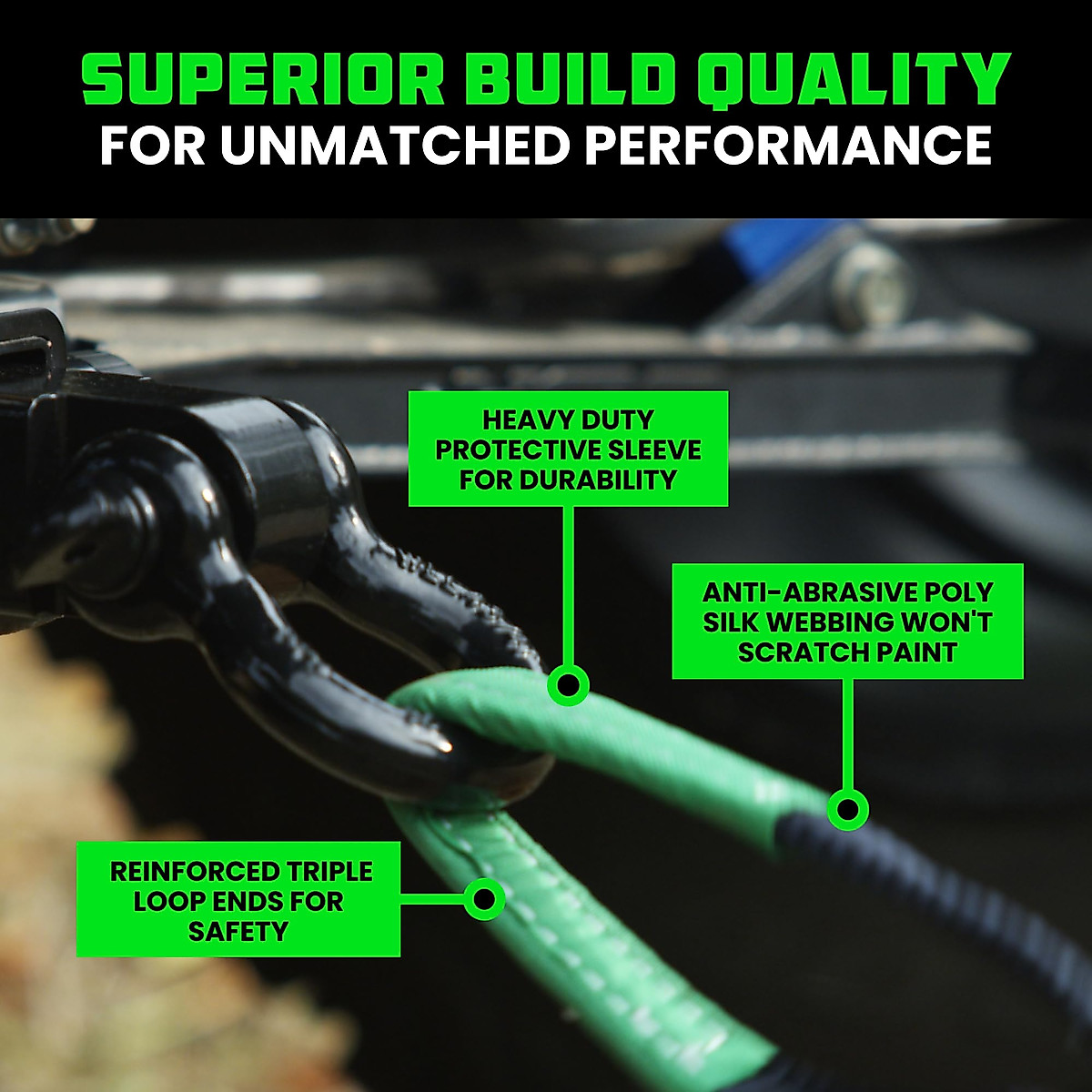 Rhino USA Heavy-Duty Recovery Gear Combos Off-Road Jeep Truck Vehicle Recovery, Best Offroad Towing Accessories - Guaranteed for Life (30' Strap + Shackle Hitch)