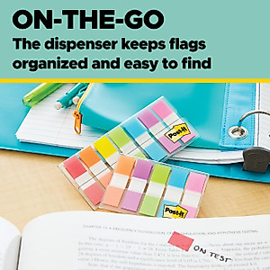 Post-it Flags, 60/On-the-Go Dispenser, .47 in Wide, Alternating Electric Glow Collection (680-EG-ALT)