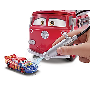 Disney Cars Toys Treasure Truck Set with Stunt and Splash Red Firetruck & 2 Lightning McQueen Vehicles -1 with Color Change & 1 Golden Colored, Toy Gift for Kids Age 4 Years & Older