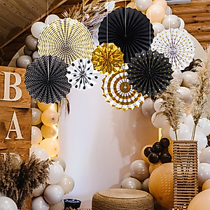 Easy Joy Gold Black New Year Party Decorations Classroom Decoration Hanging Paper Fans Party for New Years Eve Halloween Graduation Birthday Home Office