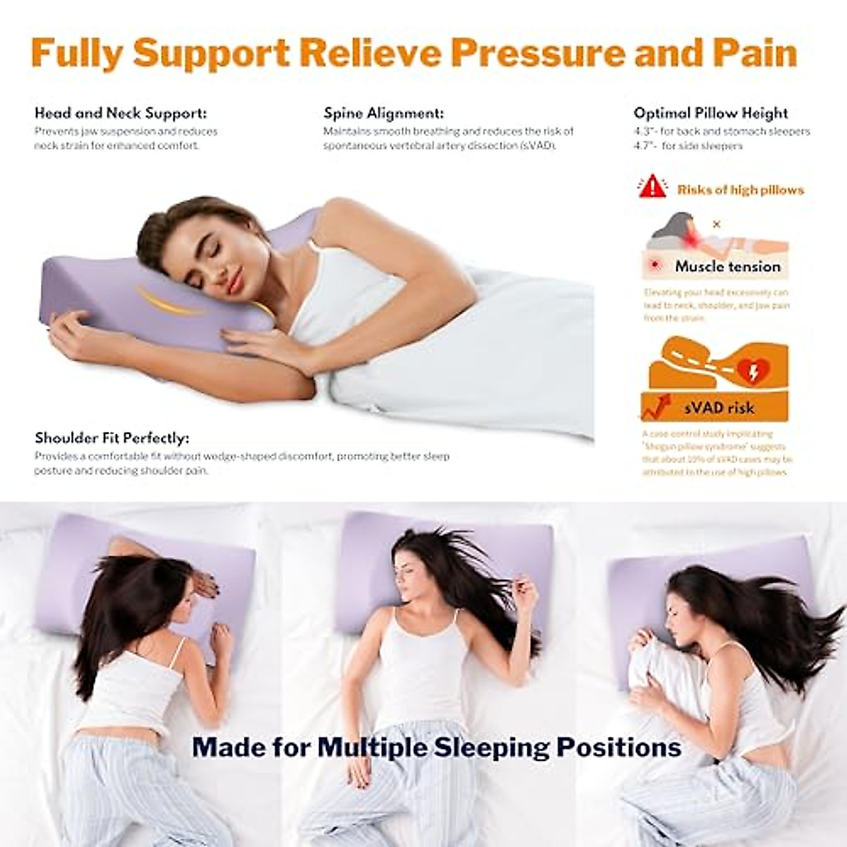 SLEEPY TOAST Neck Pillow for Sleeping fits Shoulder Perfectly, Side Sleeper Pillow with Armrest Area, Memory Foam Pillows for Neck and Shoulder Pain Relief, Cooling Pillow Cases (Purple)