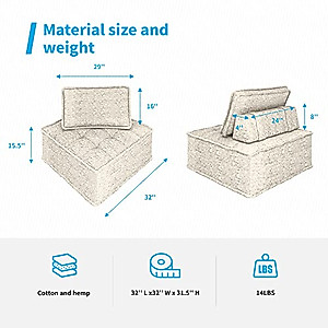 Mjkone Modular Sofa Single Free Combination Armless Floor Sofa Chair Comfy Floor Couch with Removable Back Cushion Variable Sectional Sofa Couches for Living Room Apartment Office Small Space, Beige