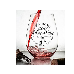 New Home New Adventures Wine and Whiskey Glass Gift Set - Unique Housewarming Gift for New Homeowners - New Home Gift Ideas for Women and Men